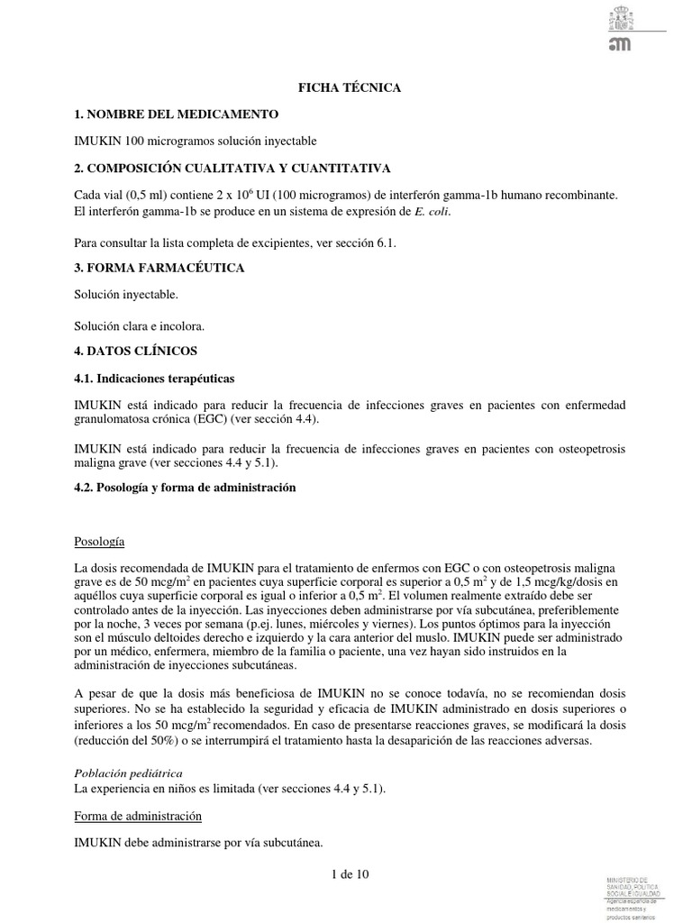 Guía de Uso de IMUKIN para Profesionales | PDF | Medicamentos con ...