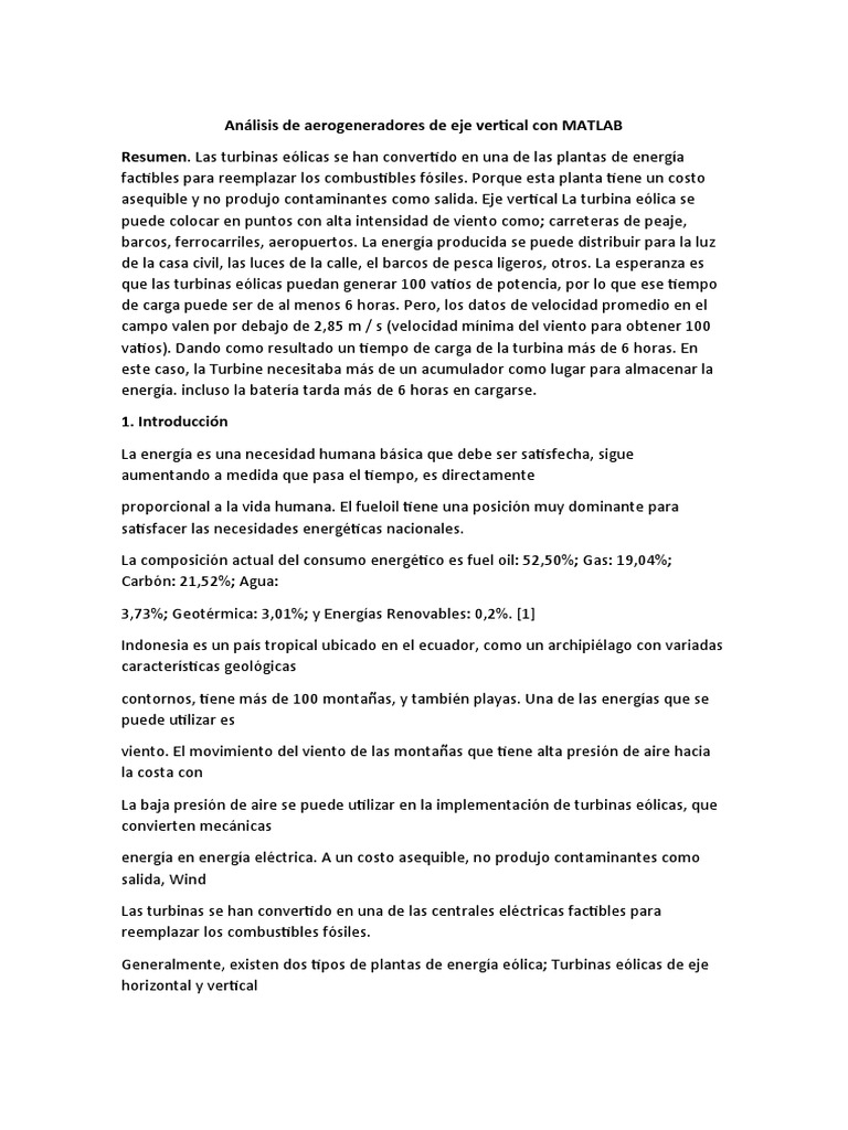 Análisis de Aerogeneradores de Eje Vertical Con MATLAB | Descargar ...