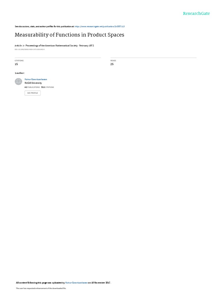 Measurability of Functions in Product Spaces | PDF | Metric Space | Compact Space
