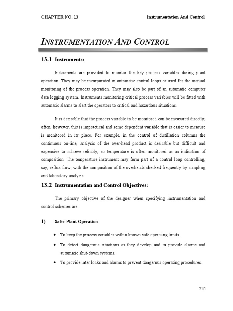 Instrumentation and Control Objectives and Components in Chemical ...