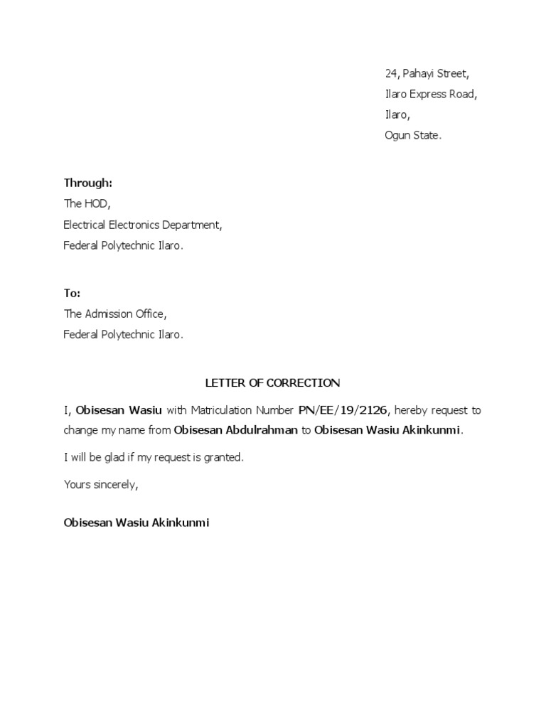Name Correction Request Letter | PDF