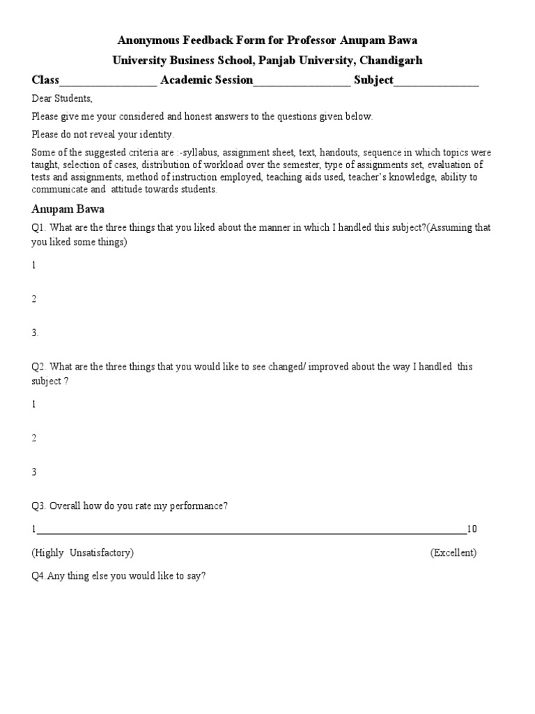 A Bawa Student Feedback Form | PDF