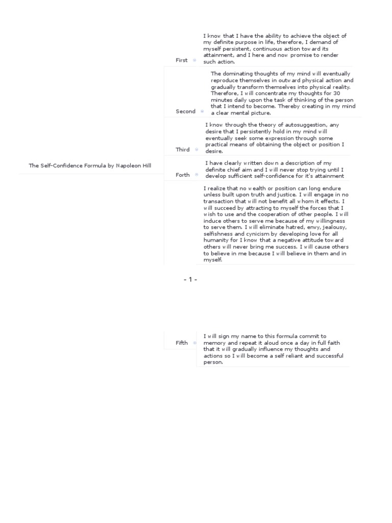 The Self-Confidence Formula by Napoleon Hill | PDF | Thought | Meaning ...