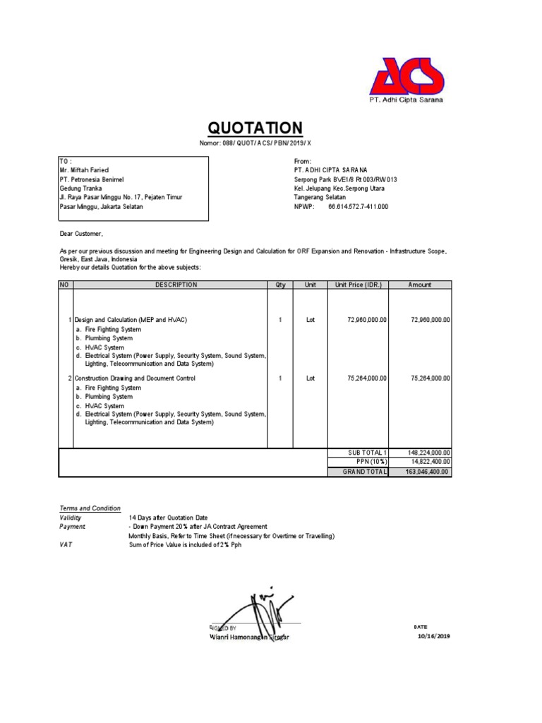 Quotation Engineering SVC 16102019 PDF | PDF | Business | Economies