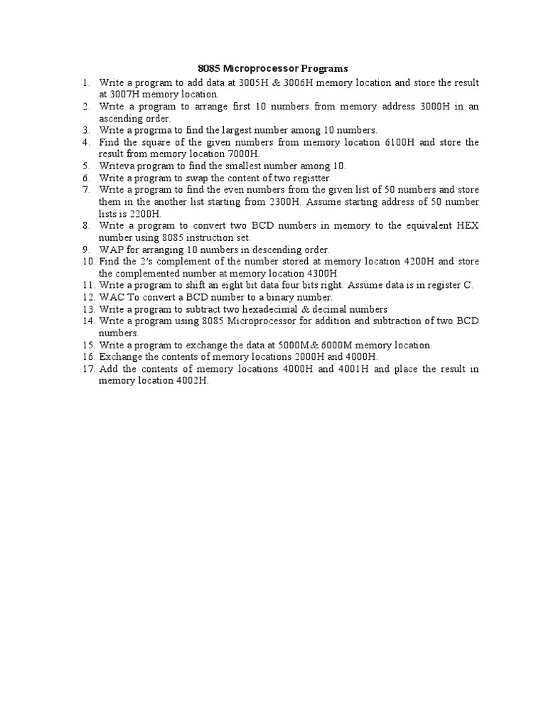 8085 Programs: Microprocessor | PDF