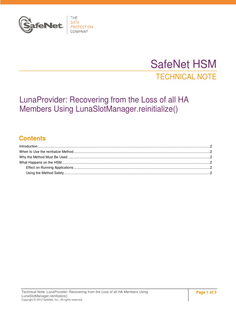 Safenet HSM: Lunaprovider: Recovering From The Loss of All Ha Members ...