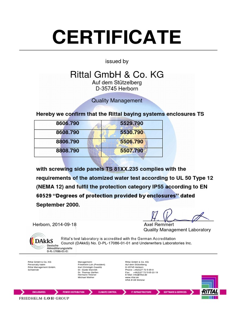 Certificate: Rittal GMBH & Co. KG | PDF