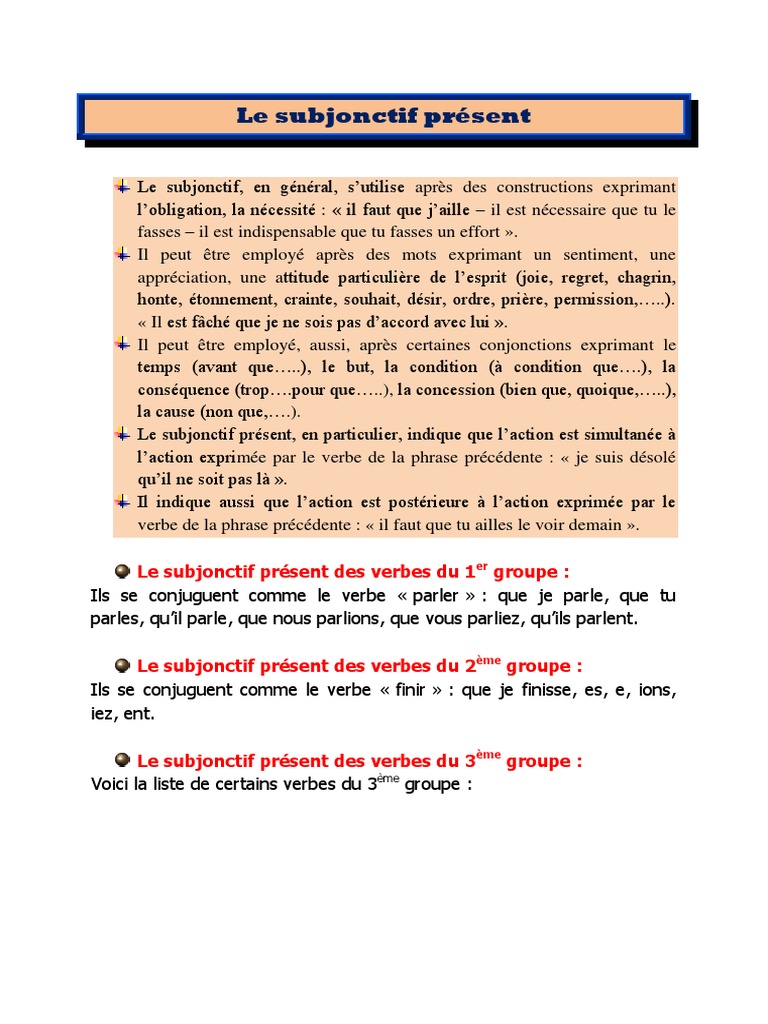 Le subjonctif présent expliqué | PDF | Verbe | Phrase