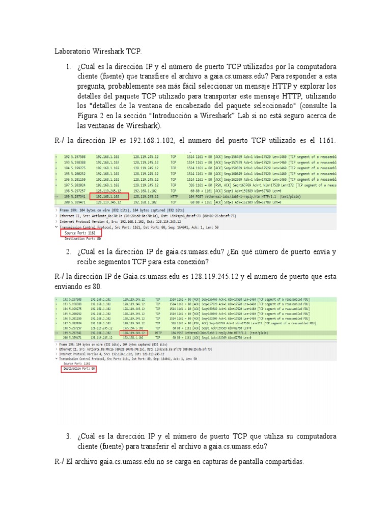 Laboratorio Wireshark TCP | PDF