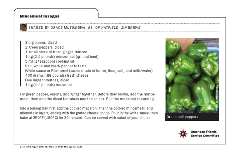 Mincemeat Lasagna: Shared by Grace Mutumbwa, 53, of Hatfield, Zimbabwe ...