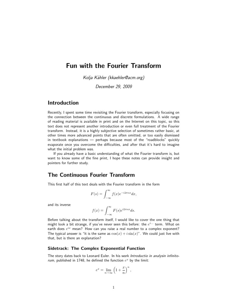 Fun With The Fourier Transform: Kolja K December 29, 2009 | PDF ...