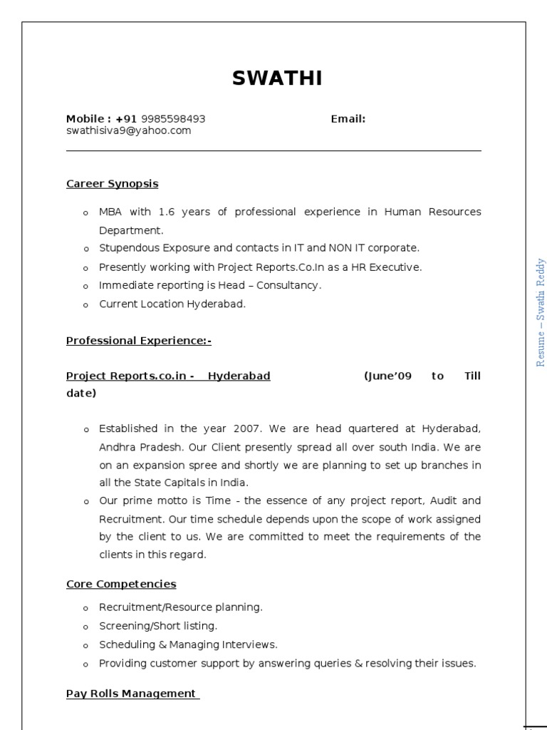 Swathi Resume For HR Executive/Recruiter Position | PDF | Human Resources | Business
