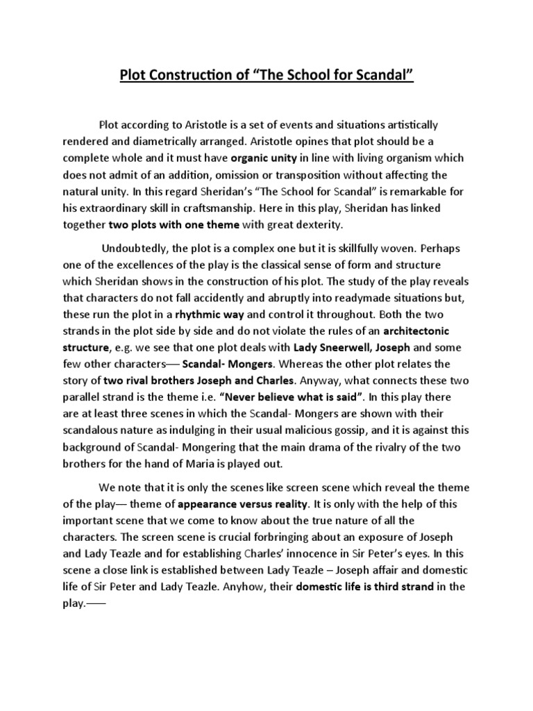 Plot Construction of "The School For Scandal" | PDF