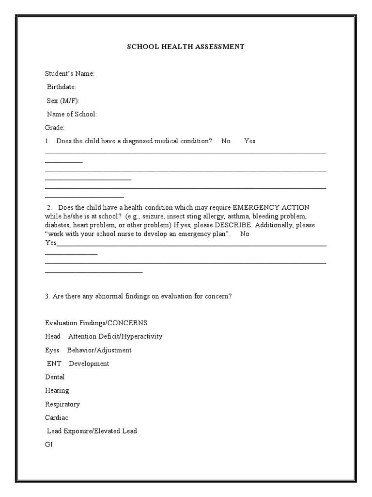 School Health Assessment Form | PDF