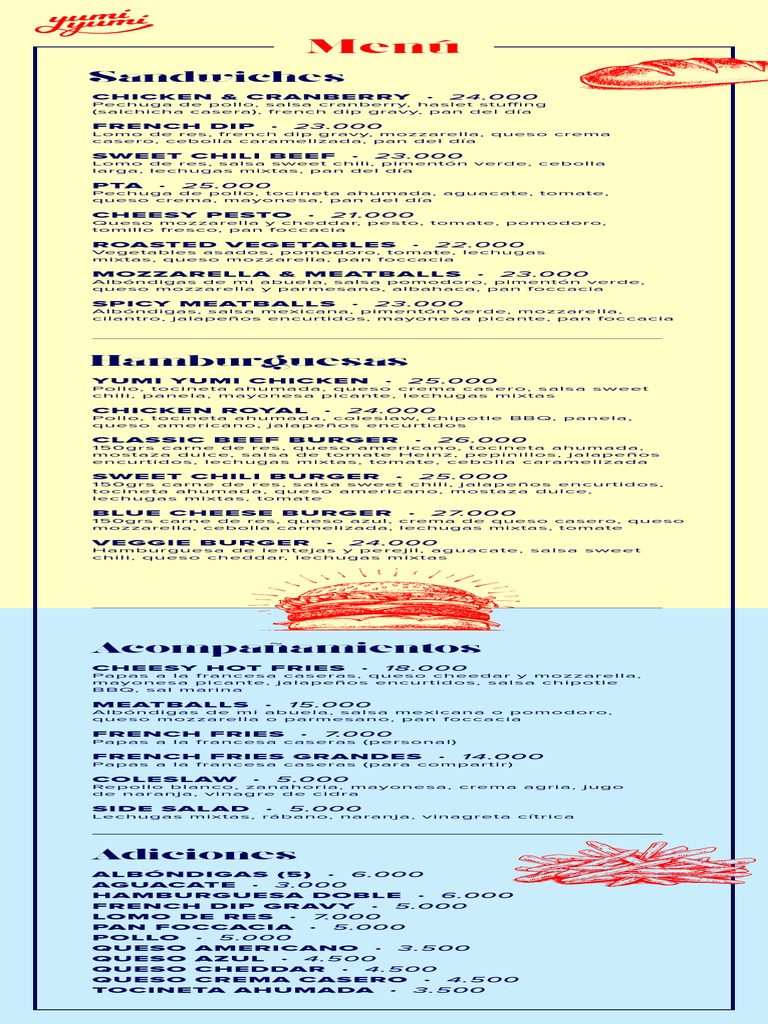Menú Yumi Yumi: Sandwiches y Cocteles | PDF | Salsa | Decapado