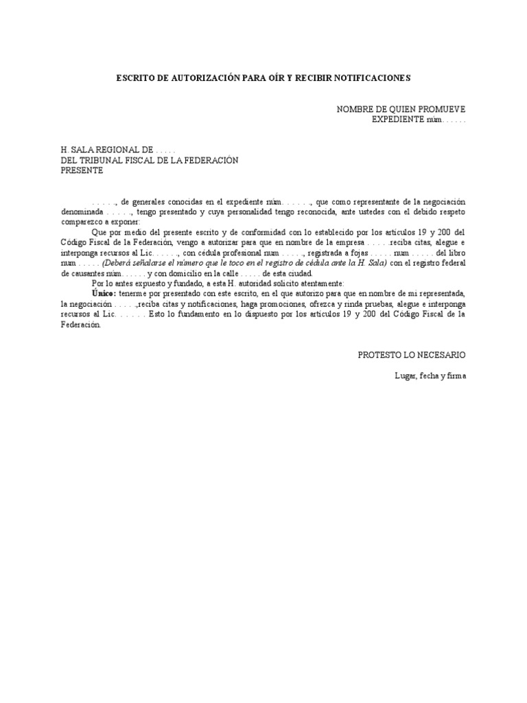 Escrito de Autorización para Oír y Recibir Notificaciones | PDF