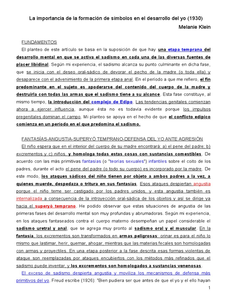 M. Klein CASO DICK La Importancia de La Formación de Símbolos en El Desarrollo Del Yo ...