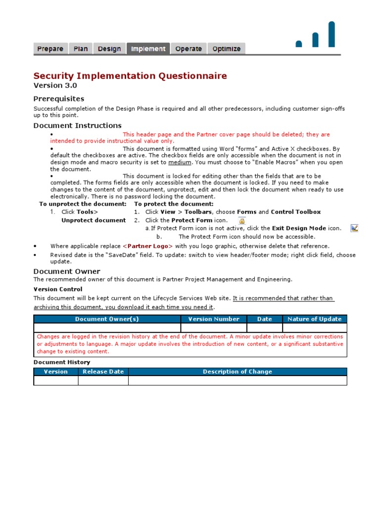 Security Implementation Questionnaire: Prerequisites | PDF | Damages ...