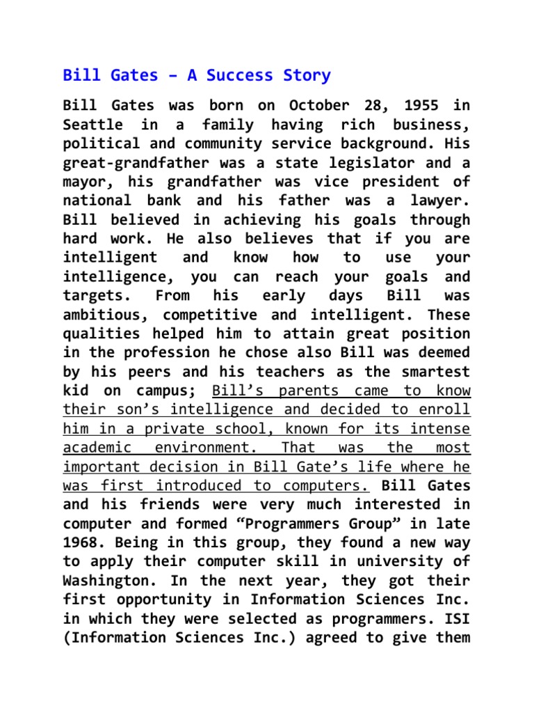 Bill Gates - A Success Story | PDF | Microsoft | Goal