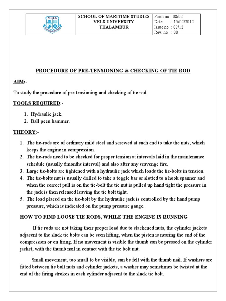 EX-1 Procedure For Pre-Tensioning and Testing of Tie Rods | PDF | Nut ...