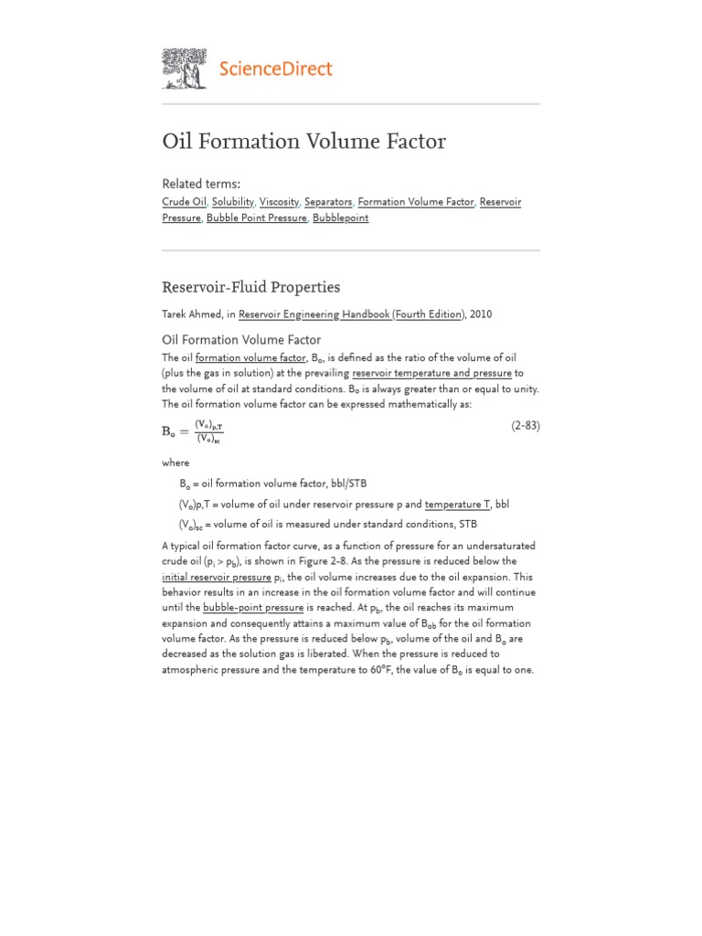 Oil Formation Volume Factor - An Overview - ScienceDirect Topics PDF ...