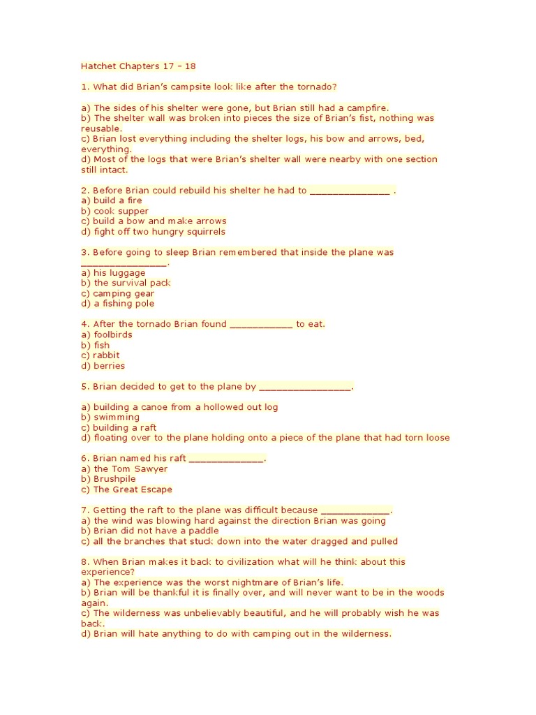 Hatchet Chapters 17-18 | PDF