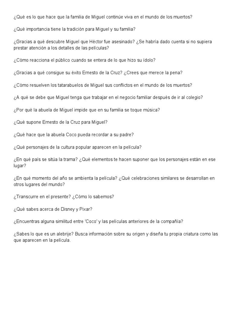 Preguntas Clave sobre "Coco" | PDF