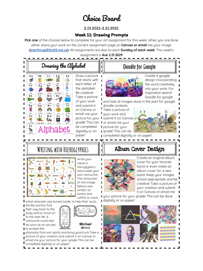 Choice Board 11 Drawing Prompts | PDF