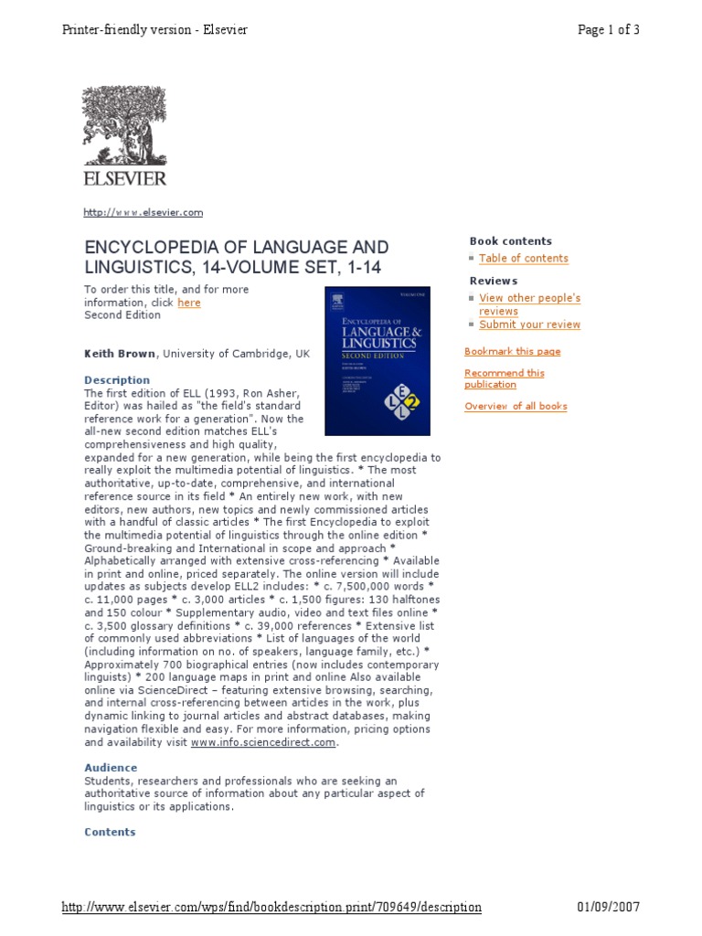 Encyclopedia of Language and Linguistics, 14-Volume Set, 1-14 | PDF ...