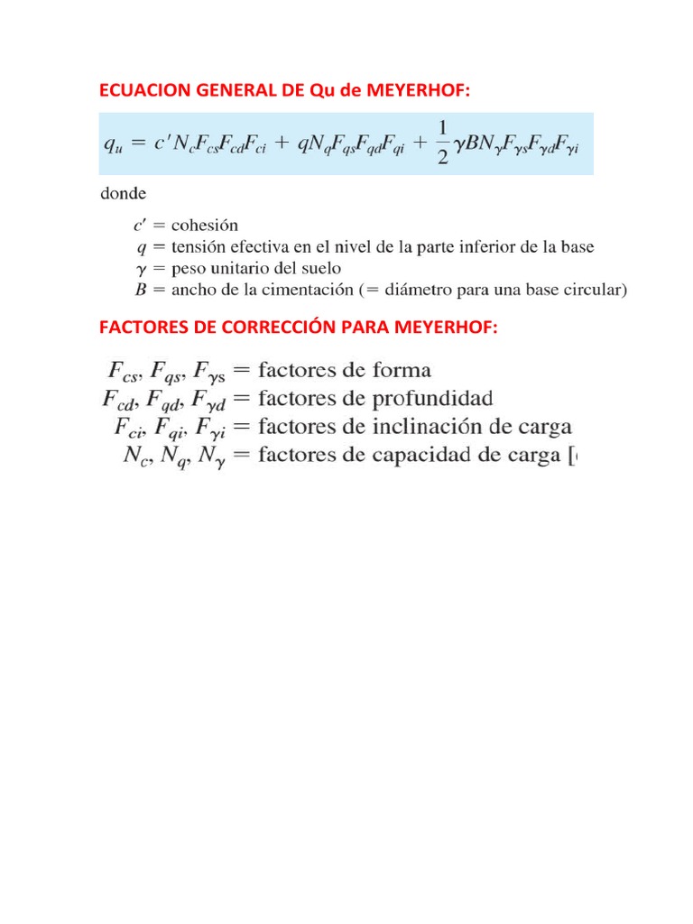 ECUACION GENERAL DE Qu de MEYERHOF | PDF