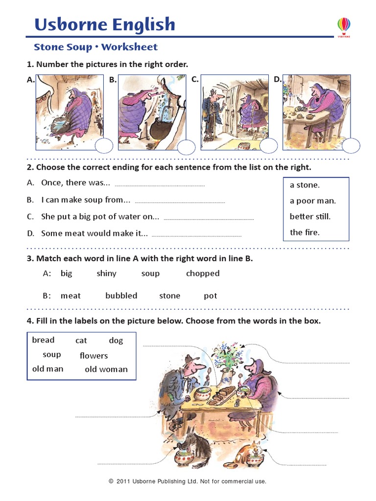 Usborne English: Stone Soup - Worksheet | PDF