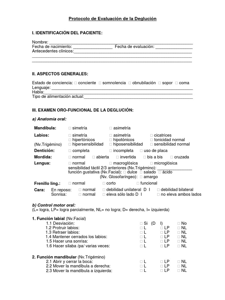 Protocolo de Evaluación de La Deglución | PDF | Reflejos | Anatomía humana