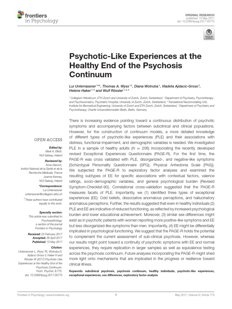 Psychotic-Like Experiences at The Healthy End of The Psychosis ...