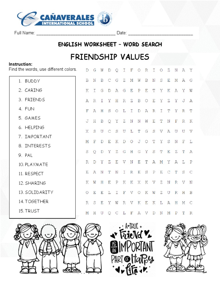English - Worksheet Friendship Values | PDF | Language Arts & Discipline