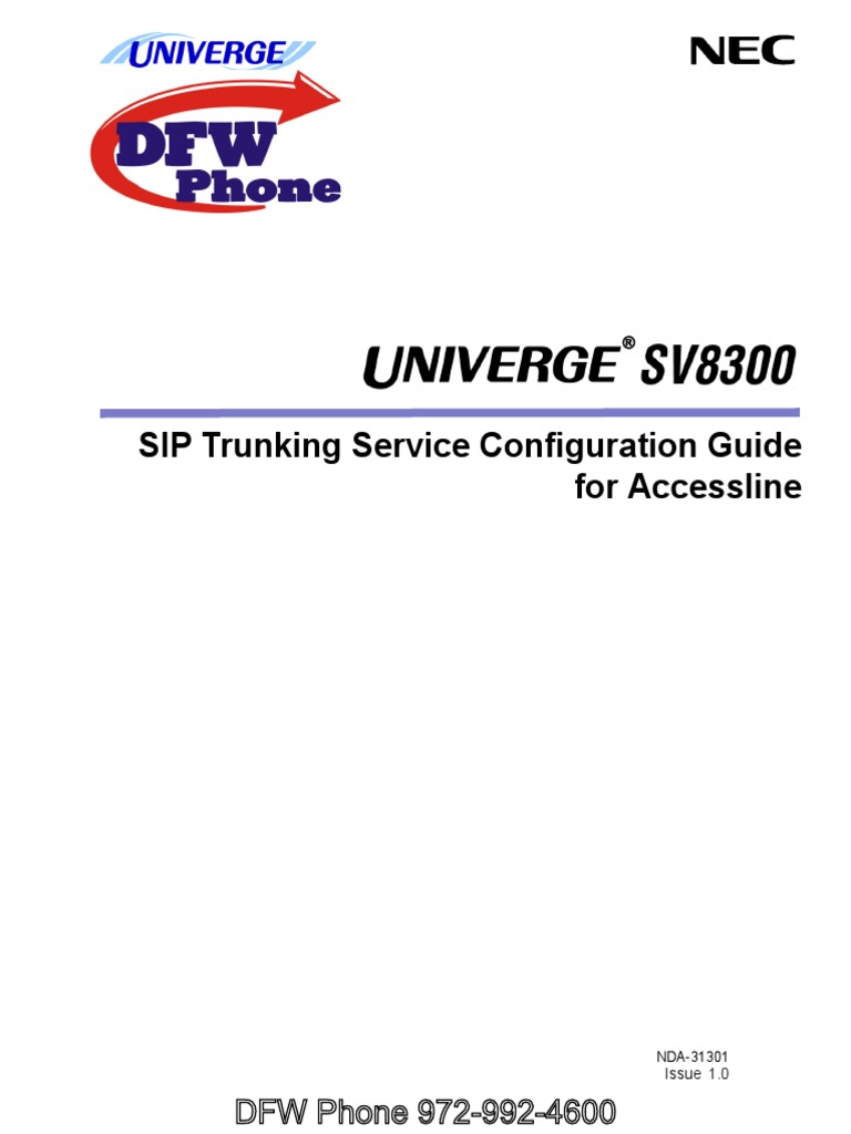 Sip Trunking Service Configuration Guide For Accessline Dfw Phone 972