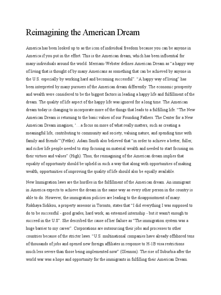 American Dream Essay | PDF | American Dream | Immigration