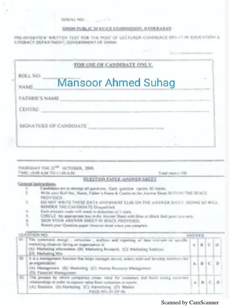 SPSC Past Papers of Commerce Lecturer (BPS-17) | PDF