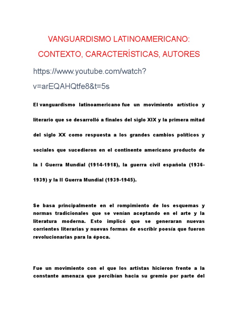 Vanguardismo Latinoamericano: Contexto y Autores | PDF | Vanguardia ...