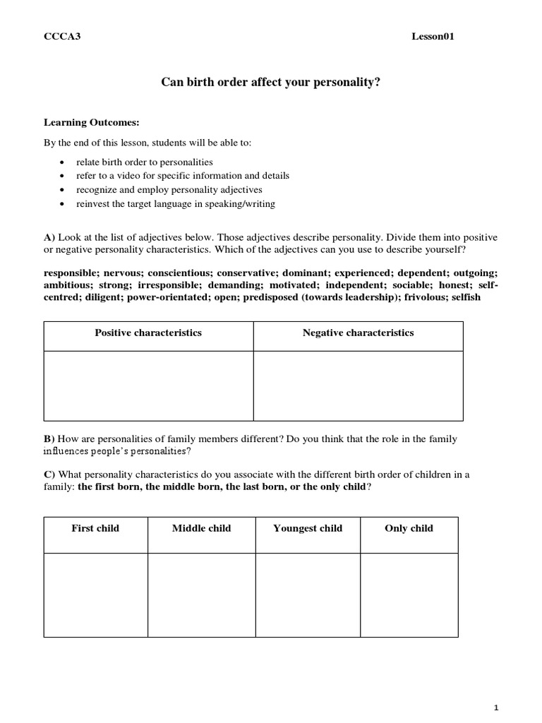 L1 Birth Order Handout | PDF | Sibling | Social Psychology