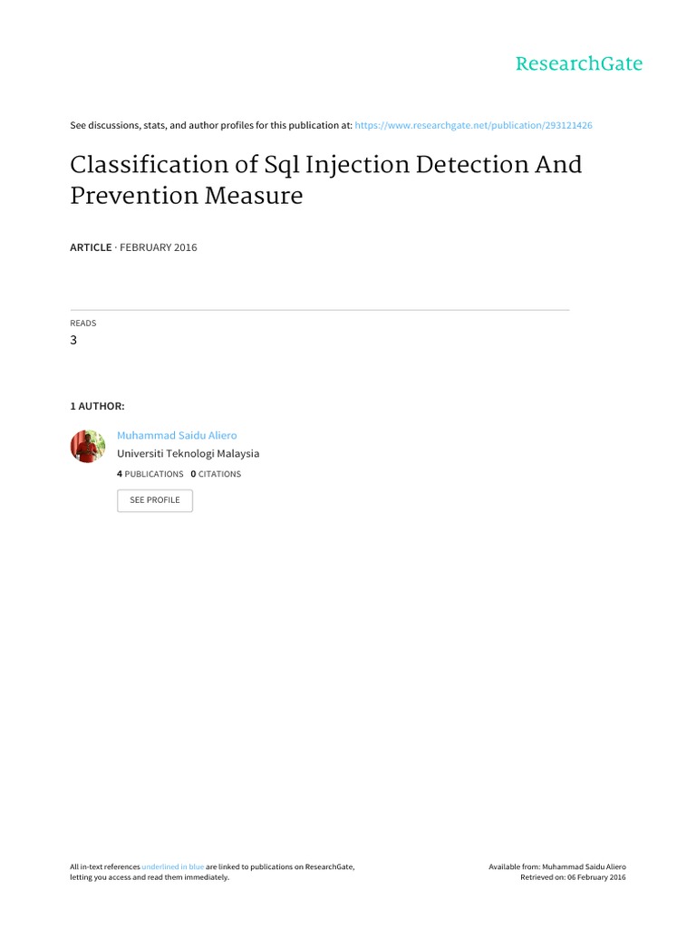 Classification Of Sql Injection Detection And Prevention Measure Pdf Databases Cookie 