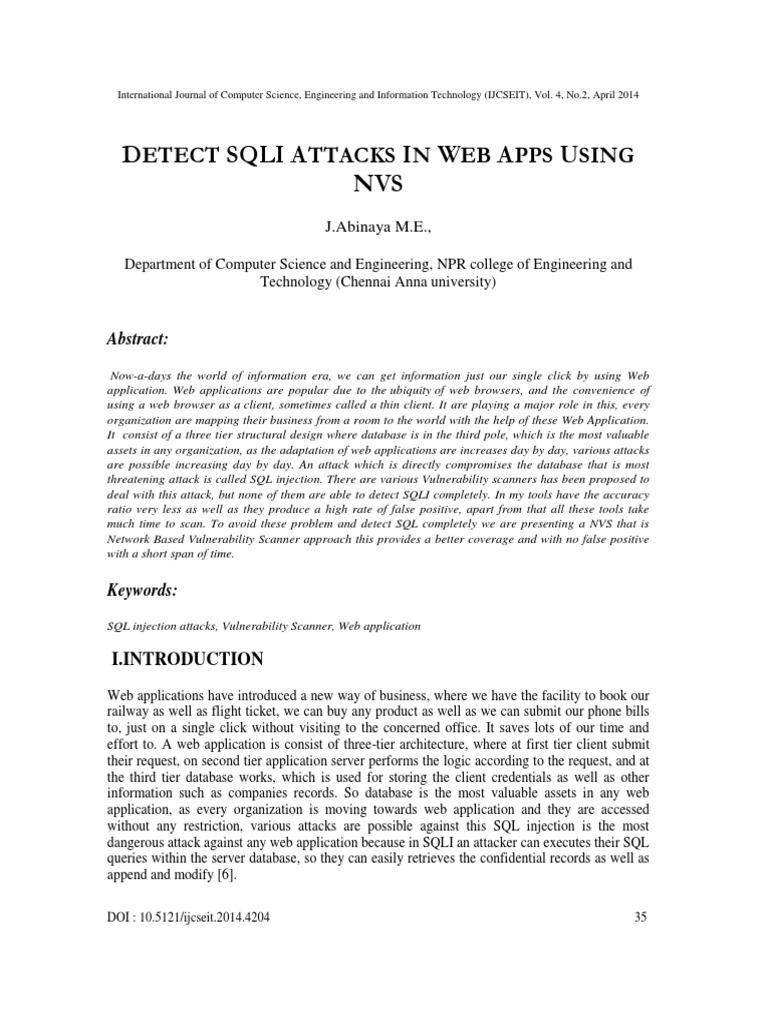 Detect Sqli Attacks in Web Apps Using NV PDF | PDF | World Wide Web ...