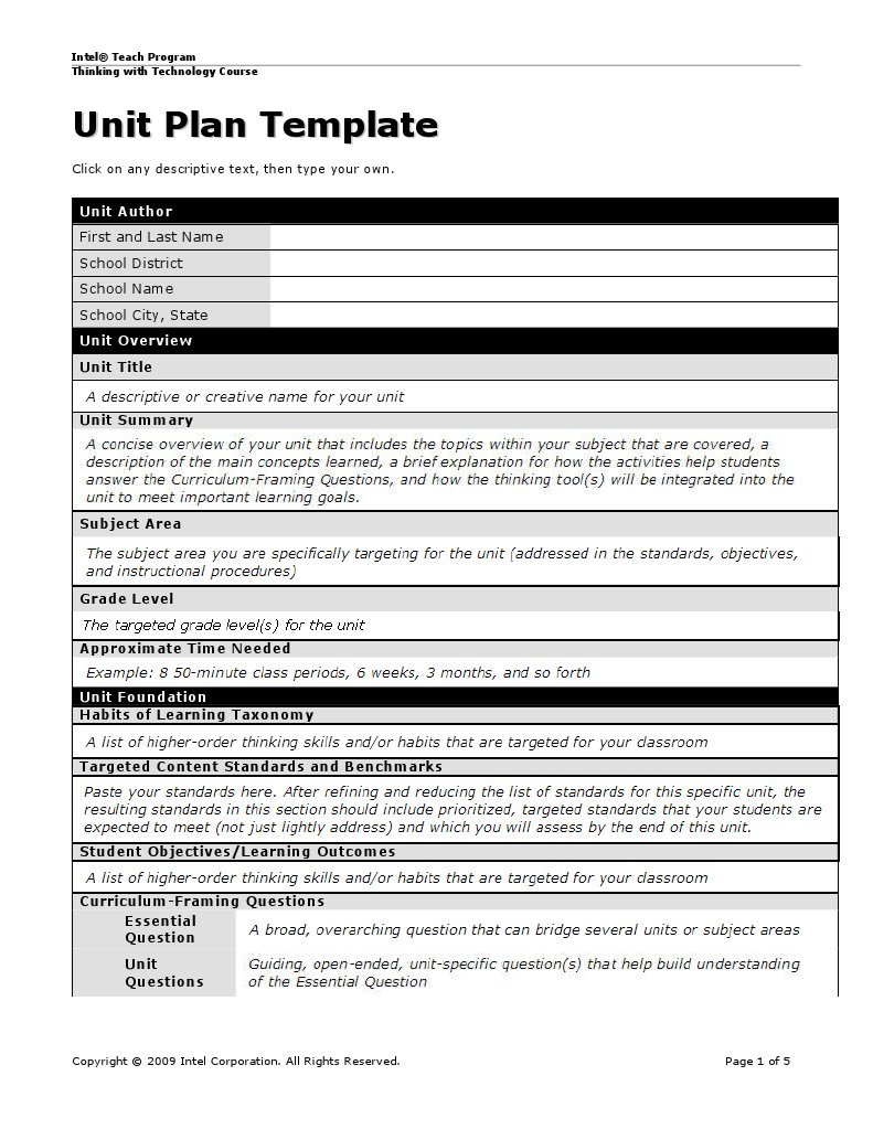 Unit Plan Template (Original) | PDF | Copyright | Change
