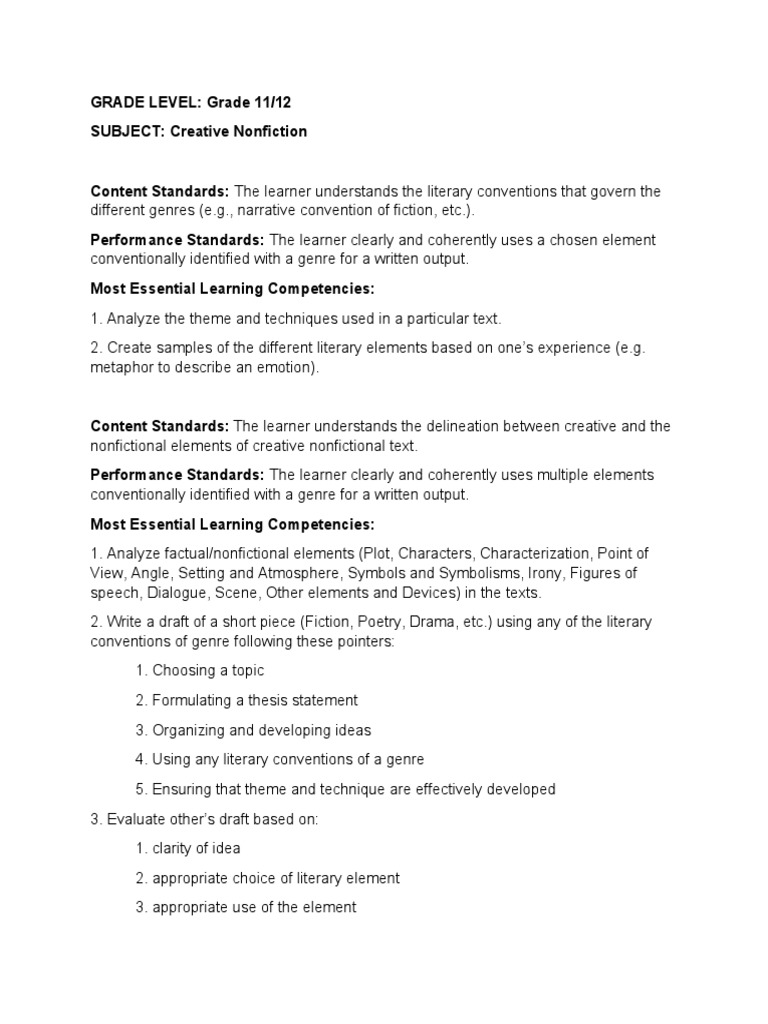 Humss6 Melcs Word Format | PDF | Creative Nonfiction | Genre