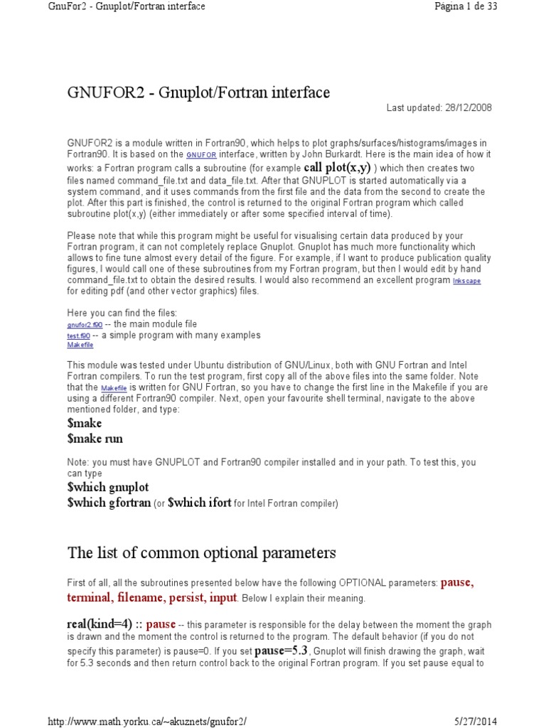GNUFOR2 - Gnuplot/Fortran Interface: Call Plot (X, Y) | Download Free PDF | Parameter (Computer ...