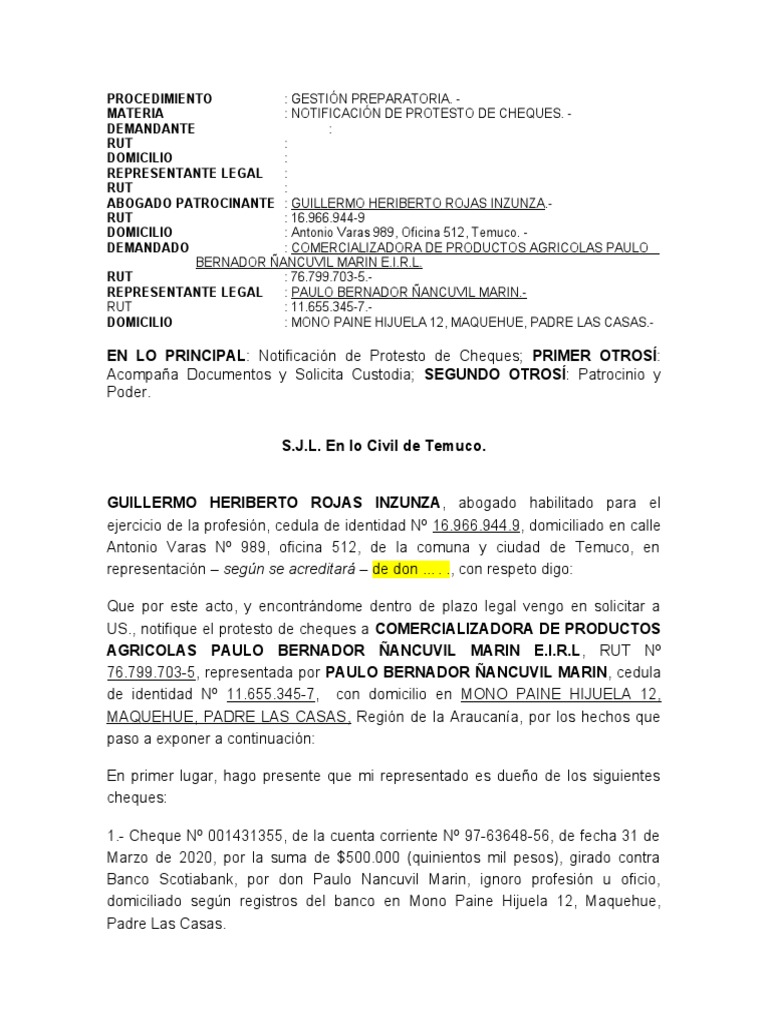 Gestion Preparatorio Notificación de Protesto de Cheques | PDF | Cheque ...