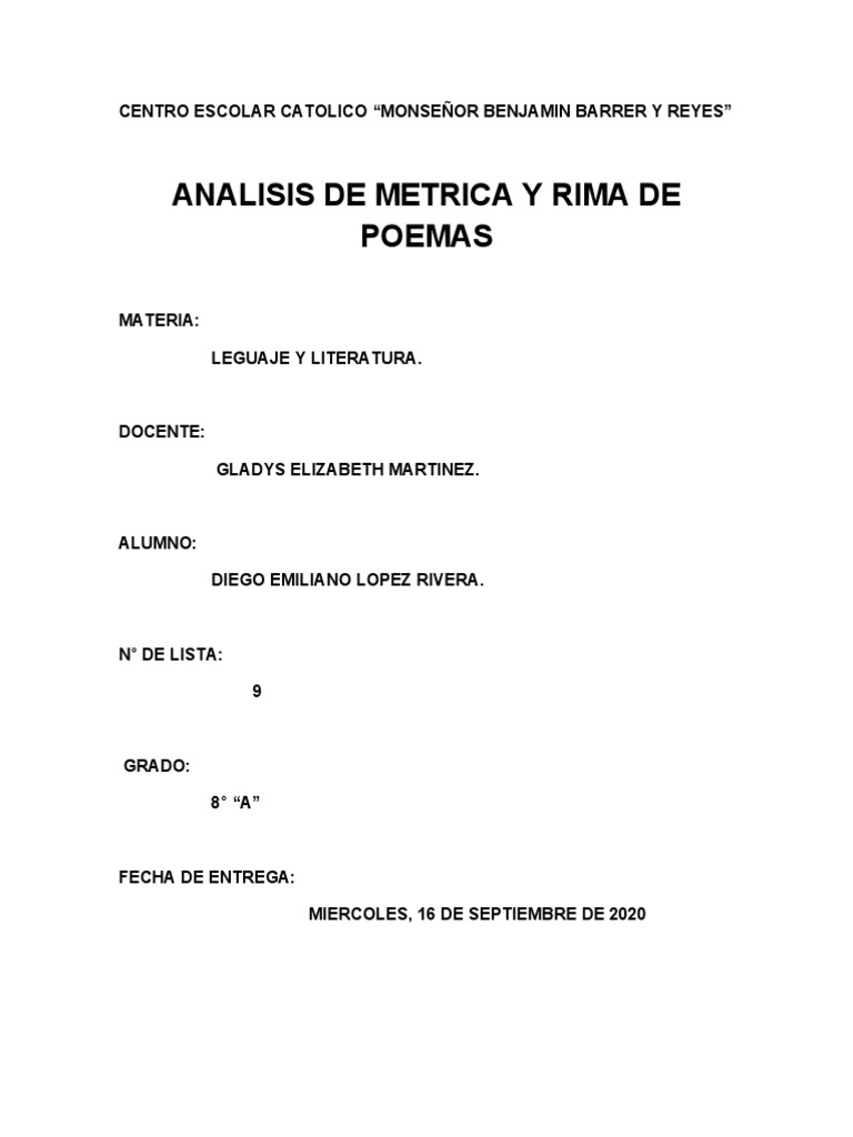 Analisis METRICA Y RIMA | PDF | Metro (poesía) | Ritmo y medidor