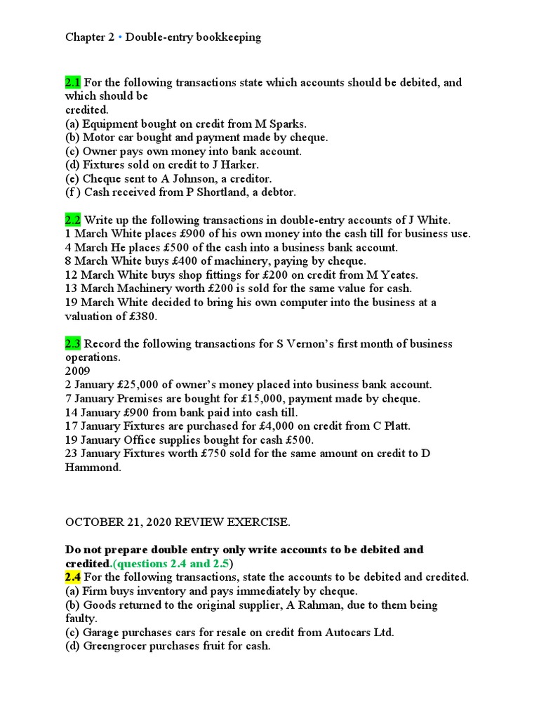 Double Entry Pratice Questions | PDF | Bookkeeping | Debits And Credits
