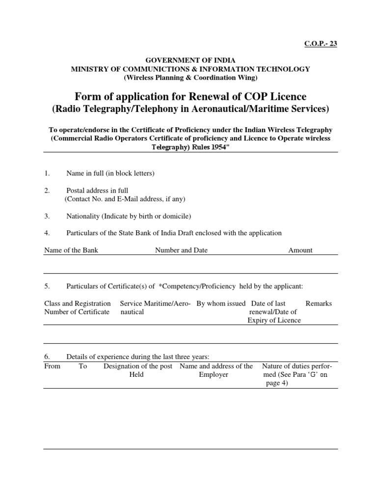 RTR (A) Renewal Form | PDF | Telegraphy | Radio