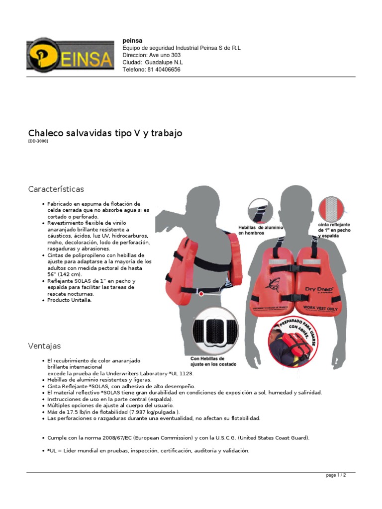 Chaleco Salvavidas Industrial Peinsa | PDF | Materiales | Sustancias químicas