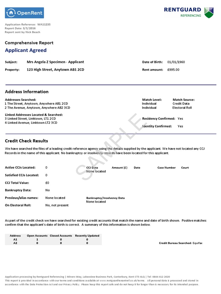 Comprehensive Tenant Referencing Report for Mrs Angela Z Specimen ...